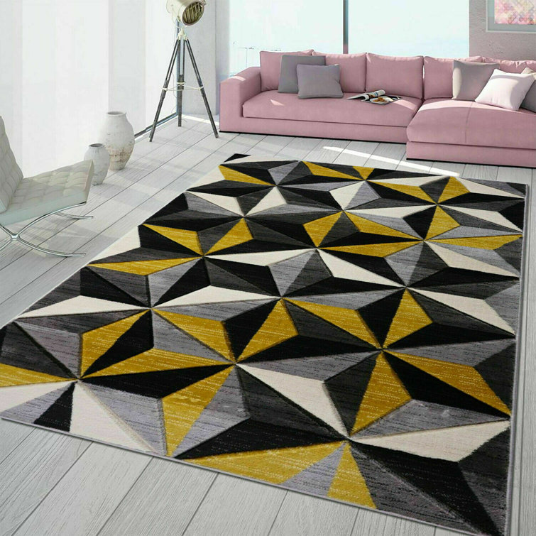 George Oliver Hosby Polypropylene Black/Yellow Rug | Wayfair.co.uk